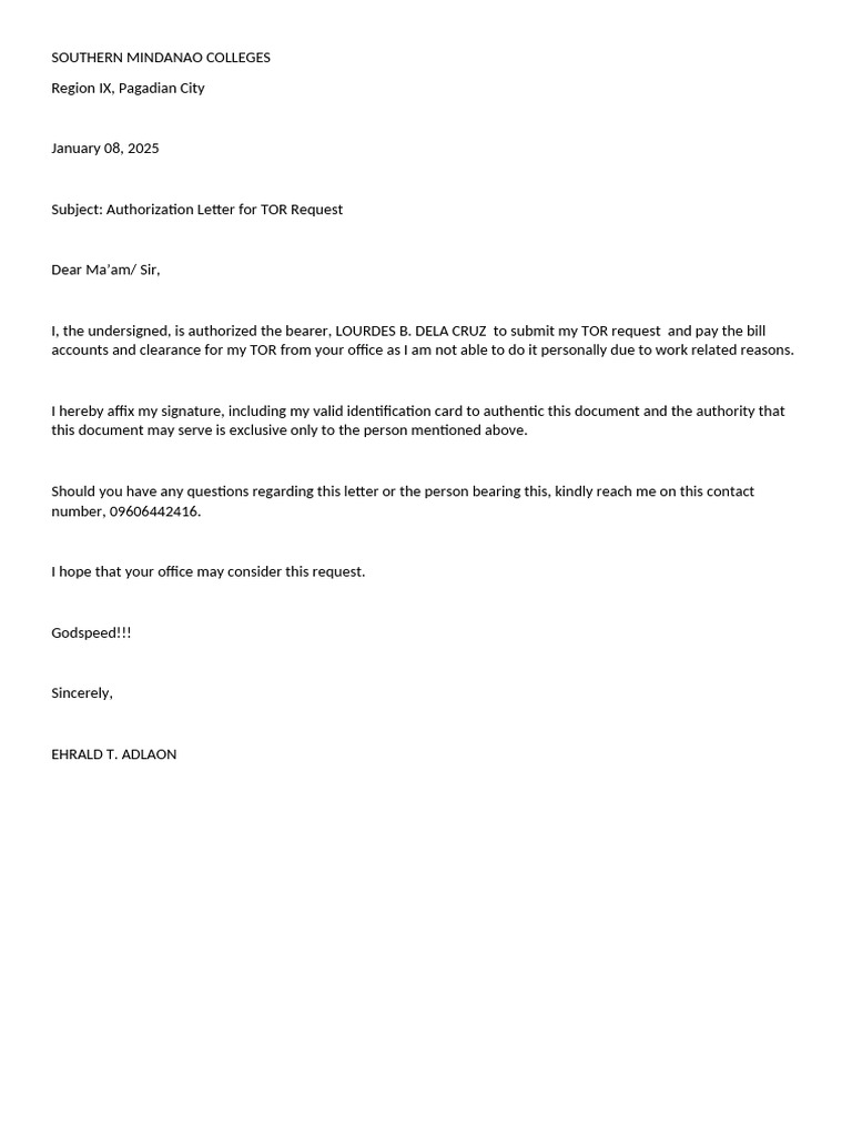 Authorization Letter (SMC) | PDF