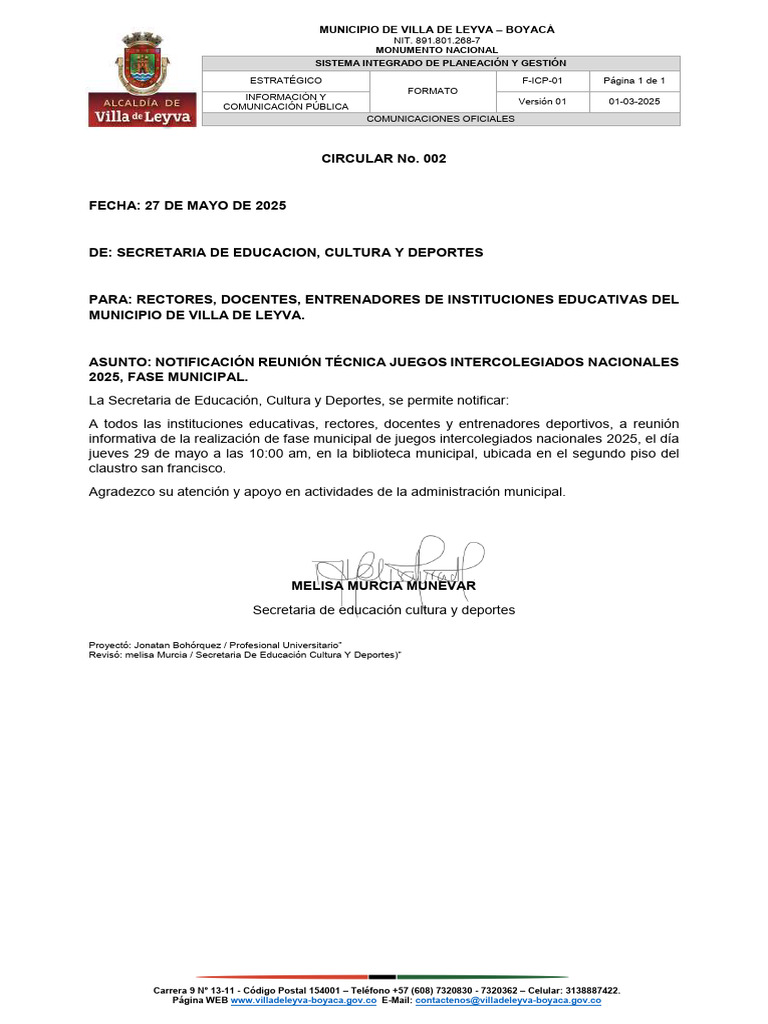 Circular 002 de 2025 Juegos Intercolegiados | PDF