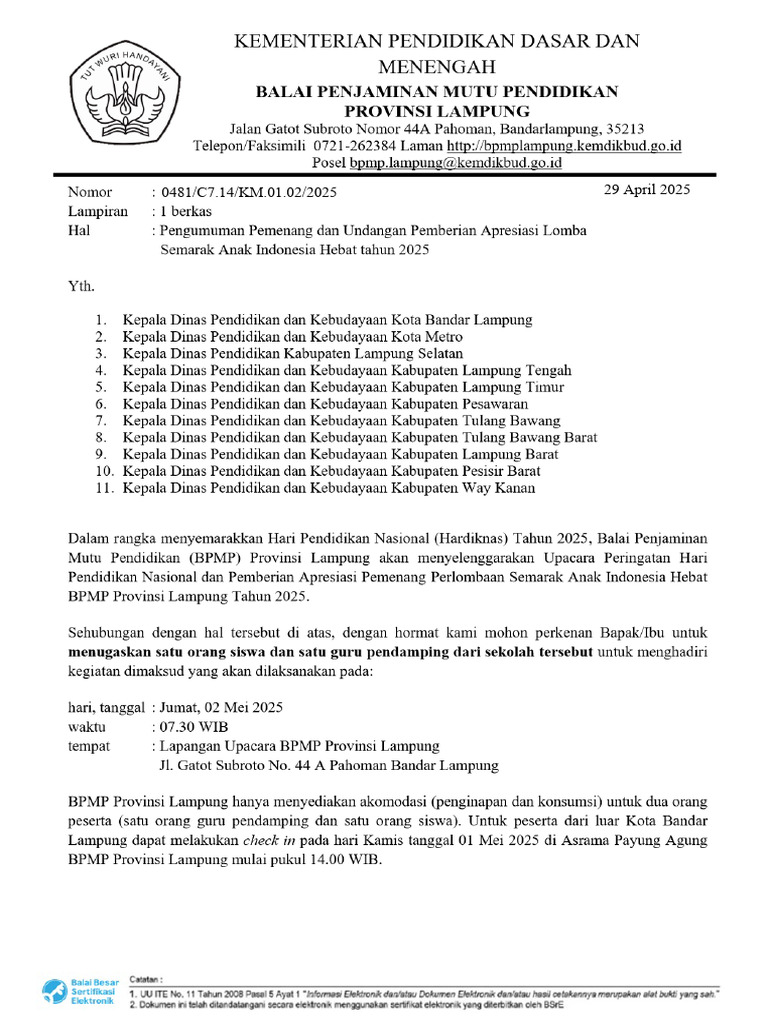 0481_surat Undangan Pemberian Apresiasi SAIH 2025 | PDF