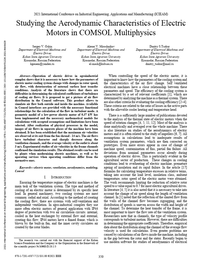 Studying the Aerodynamic Characteristics of Electric Motors in COMSOL Multiphysics | PDF ...
