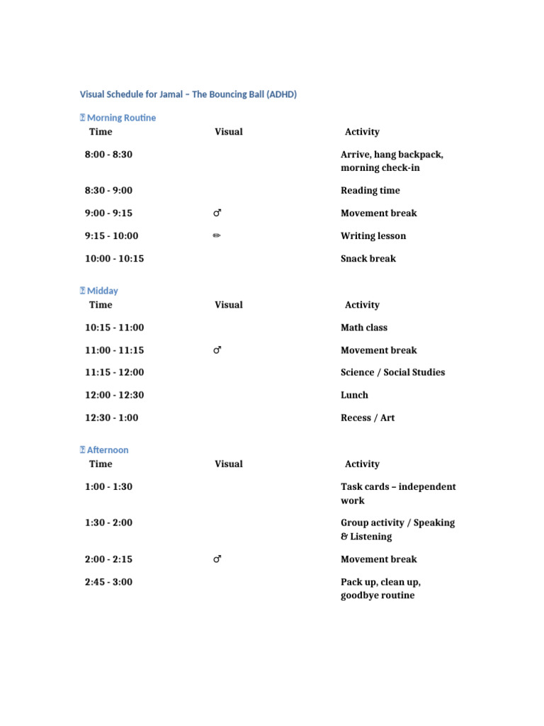 Jamal Visual Schedule | PDF