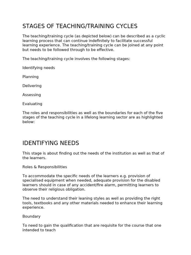 Stages of Teaching-Training Cycle | PDF | Educational Assessment | Learning