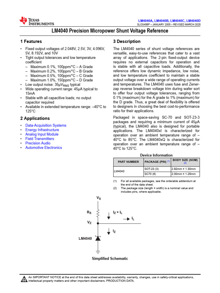 LM4040 Micropower Voltage Reference | PDF | Electrostatic Discharge ...