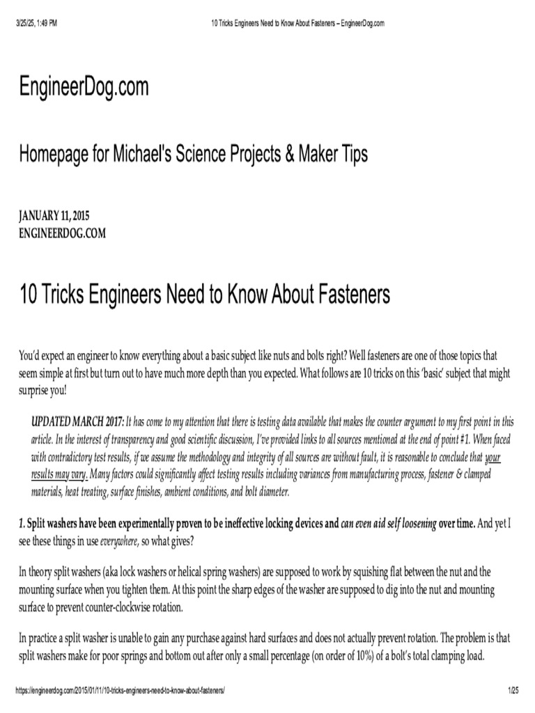 10 Tricks Engineers Need To Know About Fasteners - EngineerDog | PDF
