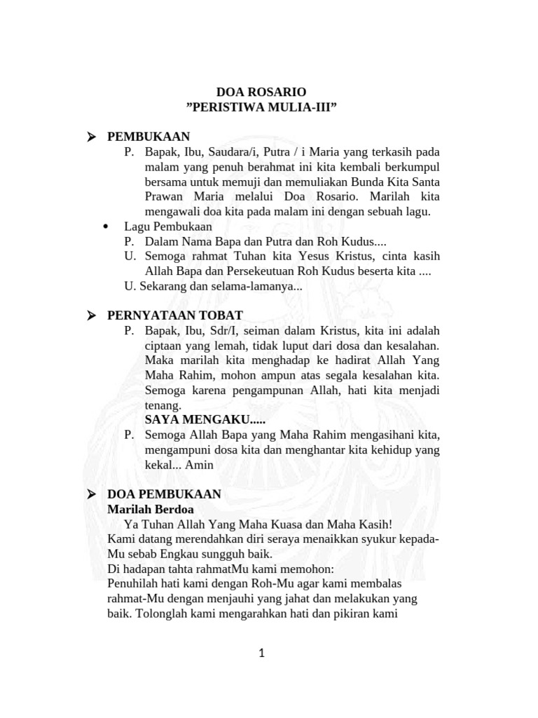 Doa Rosario Peristiwa Mulia | PDF