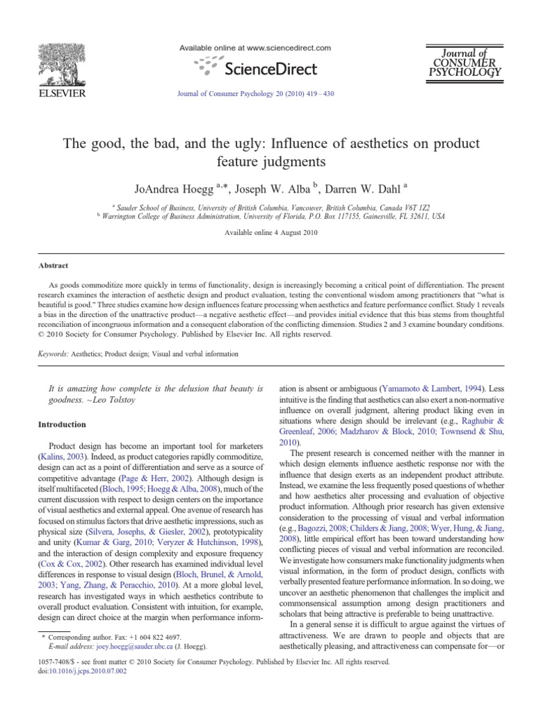 The Good The Bad and The Ugly Influence of Aesthetics On Product ...
