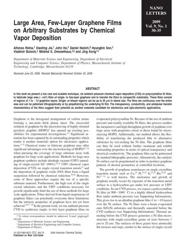 Large Area Few-Layer Graphene Films | PDF | Graphene | Chemical Vapor ...