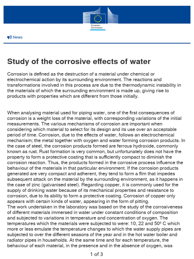 CORDIS Article 96045 Study of The Corrosive Effects of Water en | PDF ...