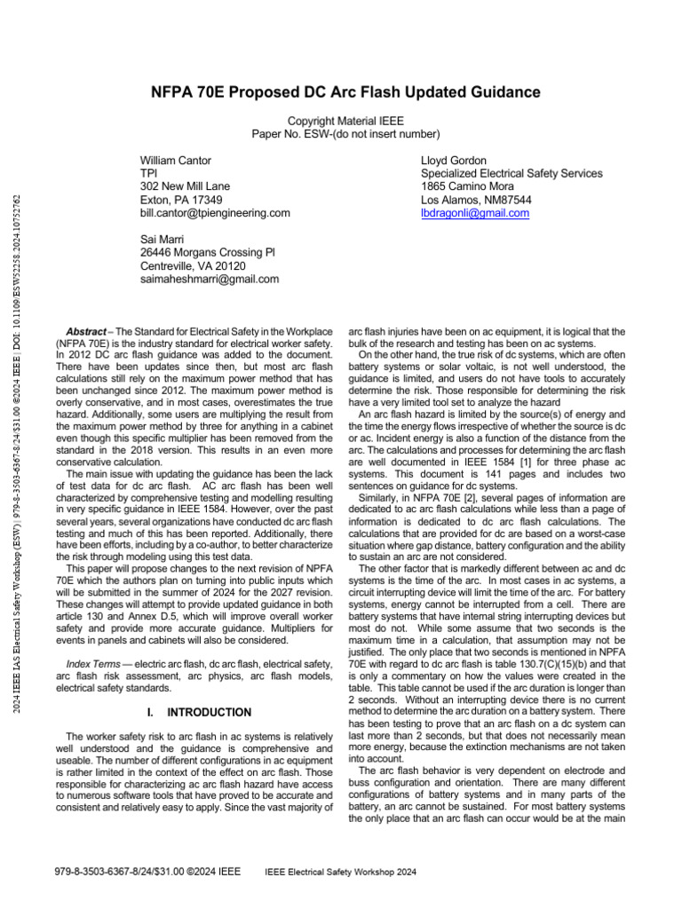 Updated DC Arc Flash Guidance for NFPA 70E | PDF | Electricity ...