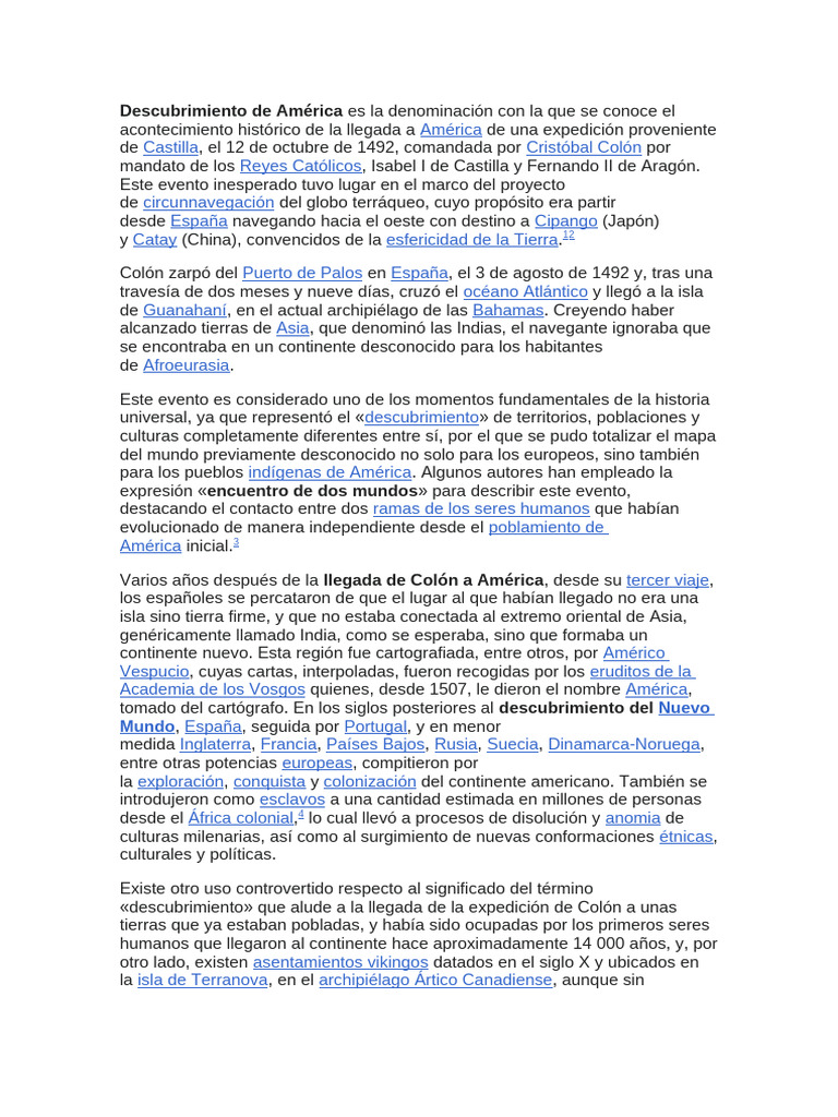 Descubrimiento de América | PDF | Cristobal colon | Edad del descubrimiento