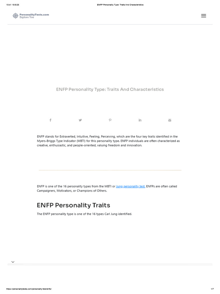 ENFP Personality Traits and Functions | PDF | Personality Type ...