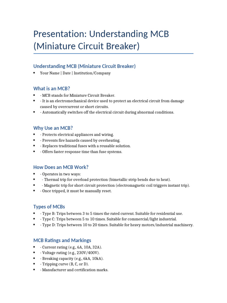 Types and Benefits of MCBs Explained | PDF