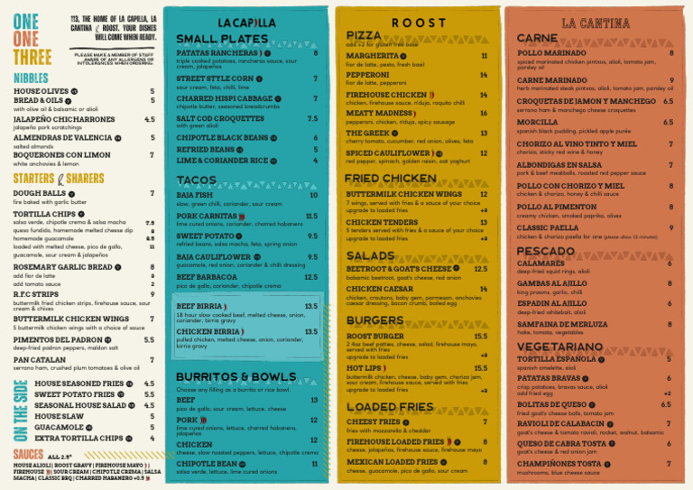 113-Main-Menu, Roost, Capilla, La Cantina | PDF | French Fries | Sauce