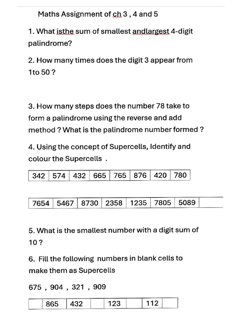 Maths Assignment For Holiday Homework | PDF