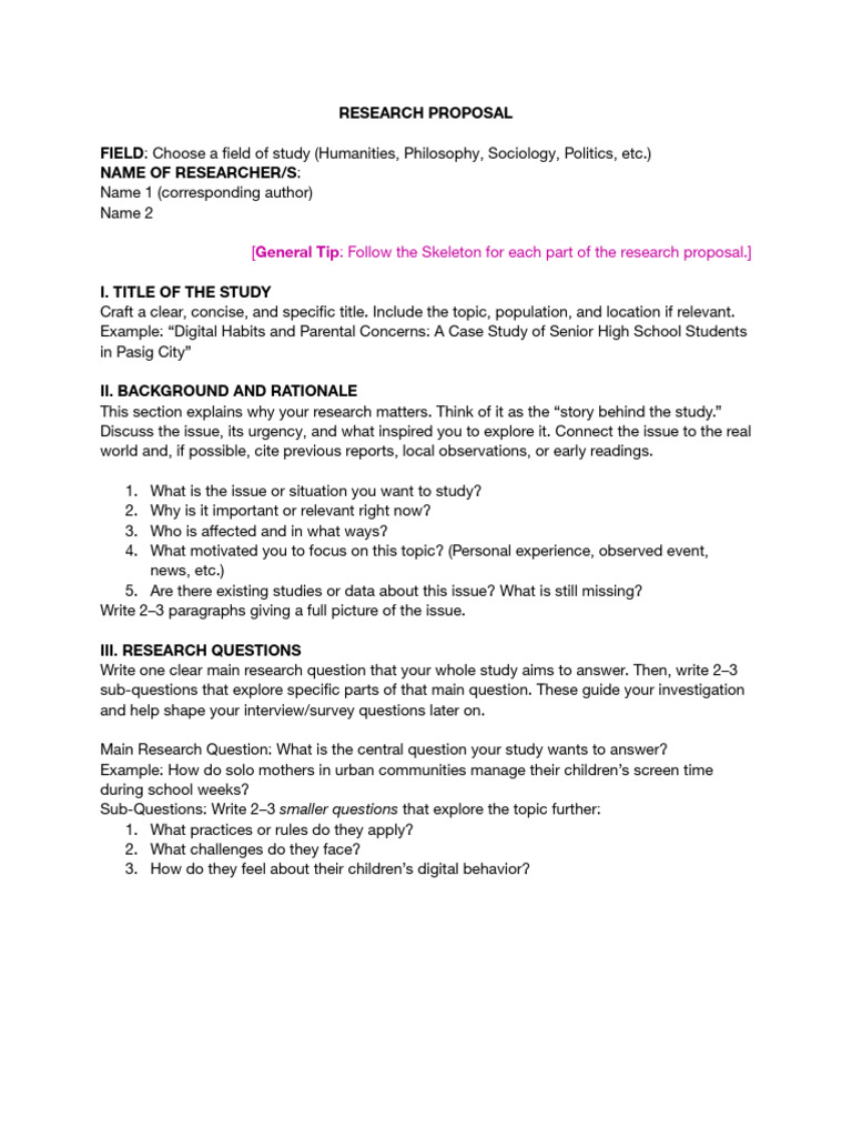 Research Proposal Template (For Introduction To Research) | PDF ...