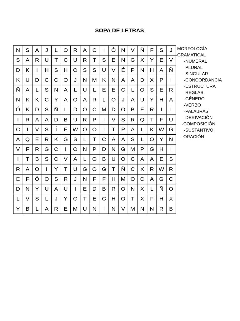 Sopa de Letras: Singular y Plural | PDF