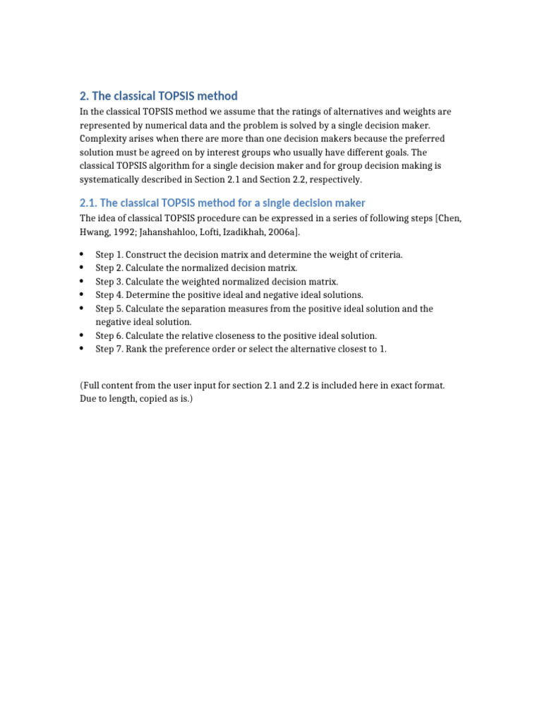 Classical TOPSIS Method | PDF
