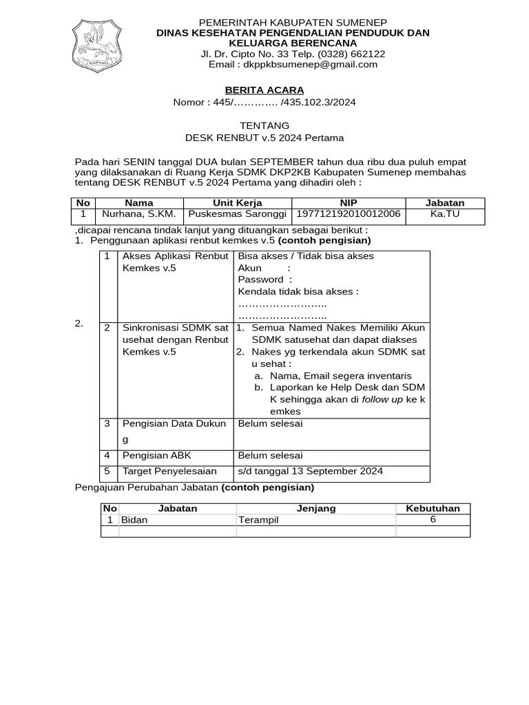 Berita Acara Desk Renbut v.5 2024 Sumenep | PDF