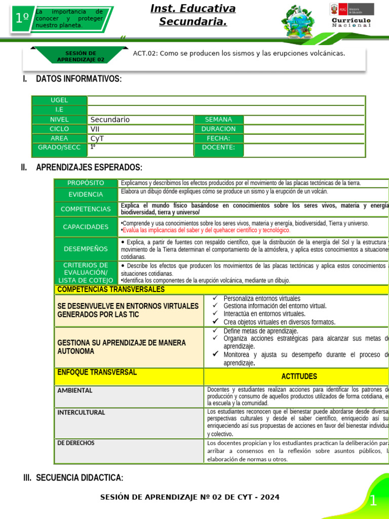 B-1º Ses-Act 2 Cyt Und 6 | PDF | Volcán | Tierra