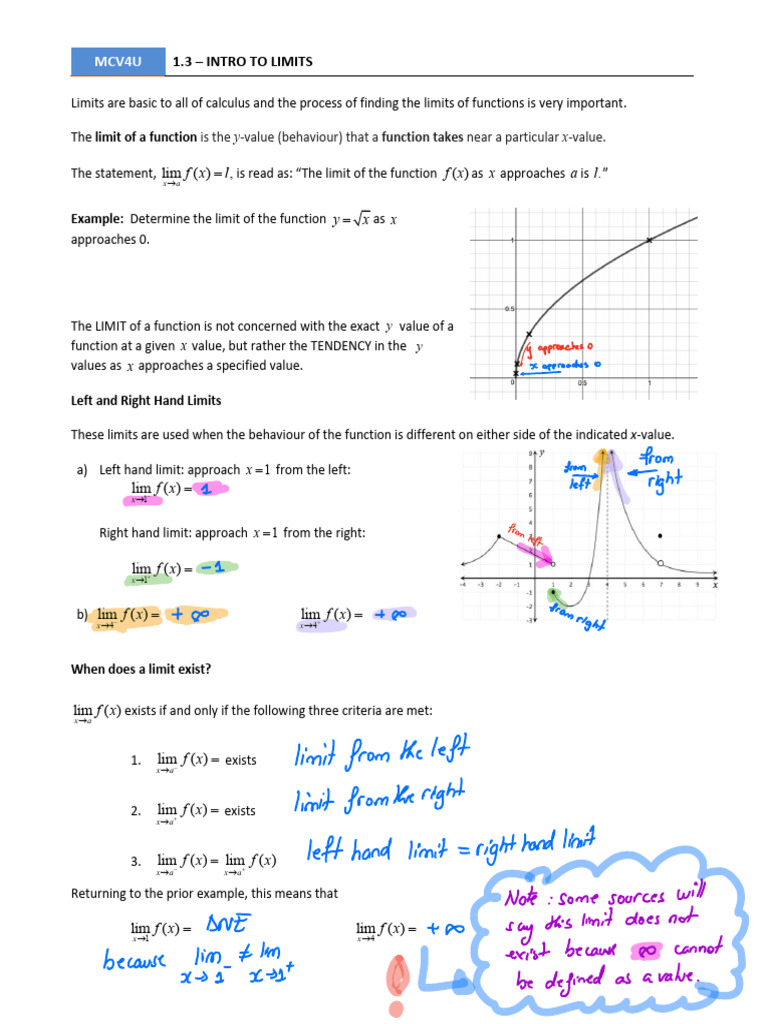 1.03 Intro To Limits Filled in | PDF | Function (Mathematics) | Asymptote