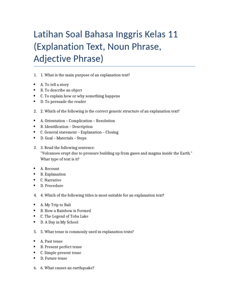 Soal Bahasa Inggris Kelas 11 | PDF | Adjective | Phrase