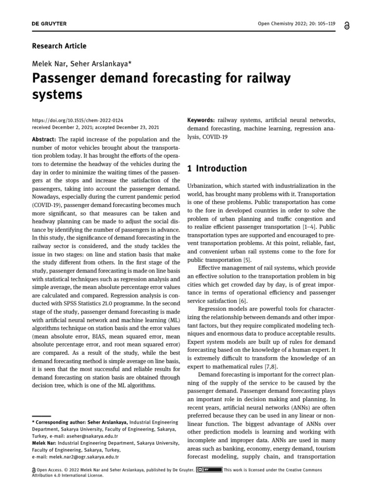 Passenger Demand Forecasting For Railway Systems Pdf Machine Learning Forecasting
