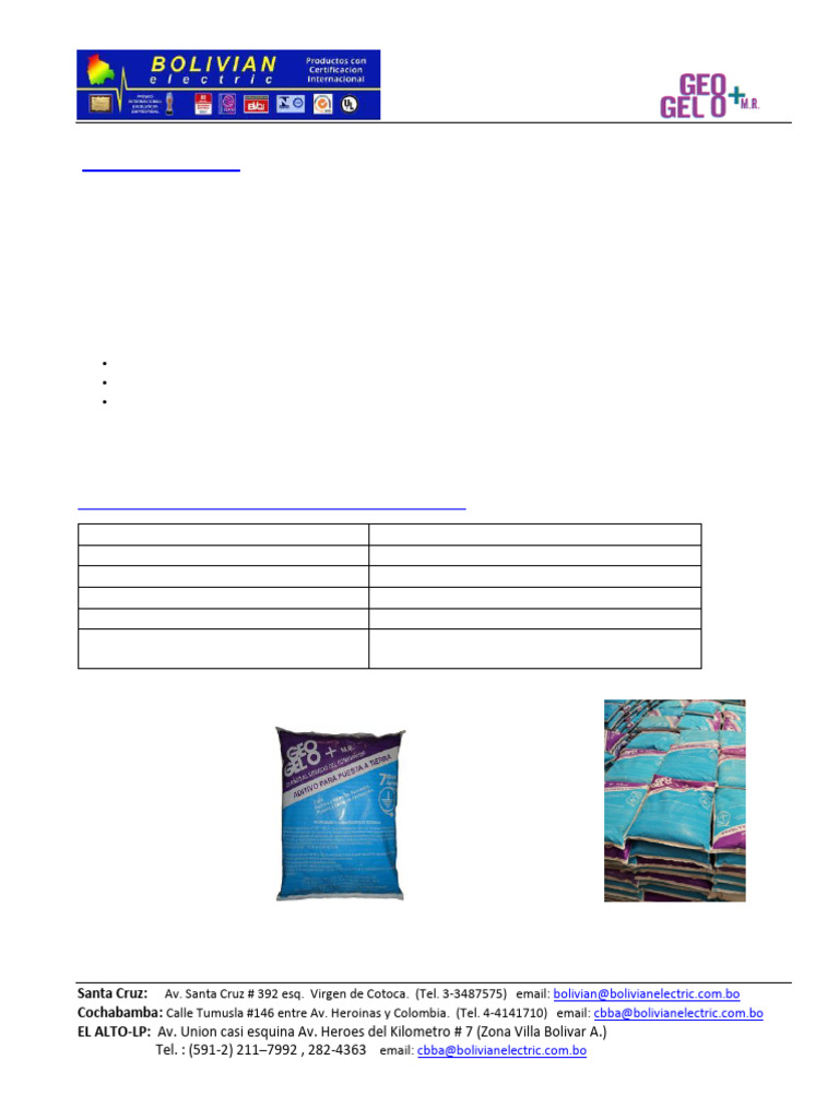 Aditivo GEO-GEL 8+ para Puesta a Tierra | PDF | Resistividad Eléctrica ...
