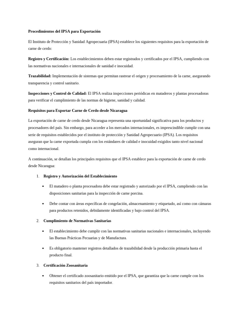 Procedimientos Del IPSA para Exportación | PDF | Cuero | Carne