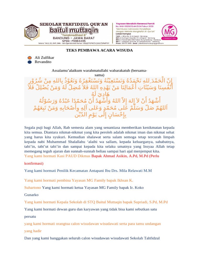 Teks MC Wisuda | PDF