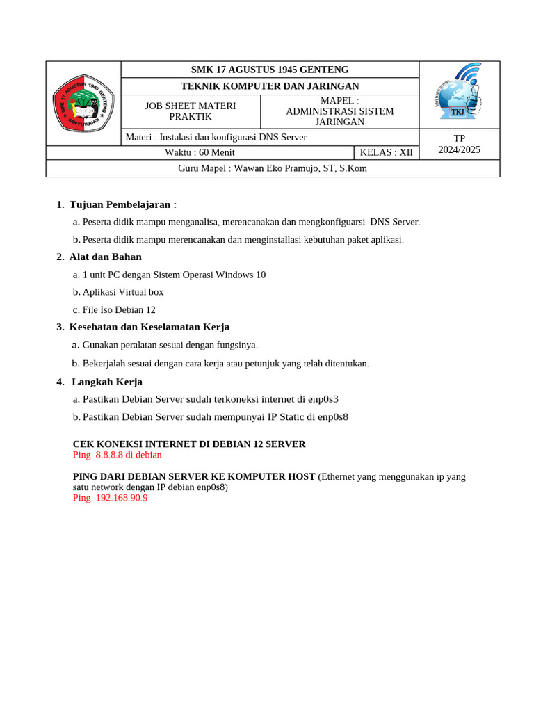 Jobsheet-4 (DNS Server) | PDF