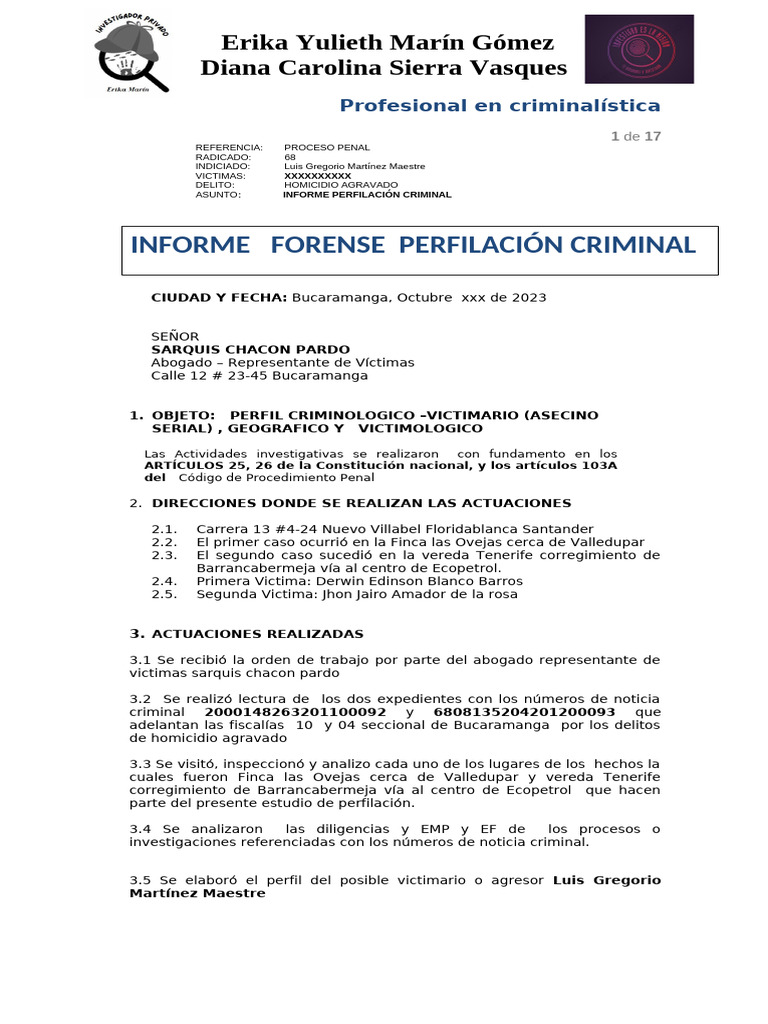 Informe Forense Perfilació Criminal-1 | PDF | Criminología | Crimen y ...