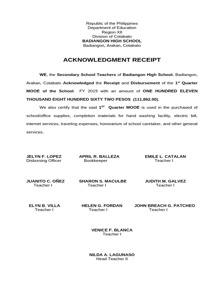 Acknowledgment Receipt | PDF