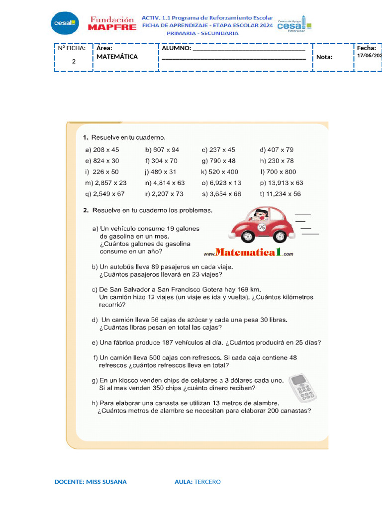 Multiplicacion Problemas Tercero | PDF