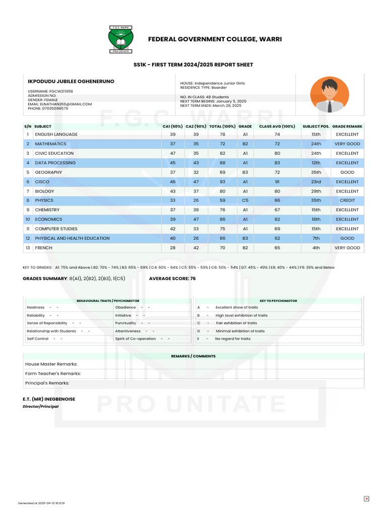 -SS1K-First-Term-2024-2025-ReportCard | PDF