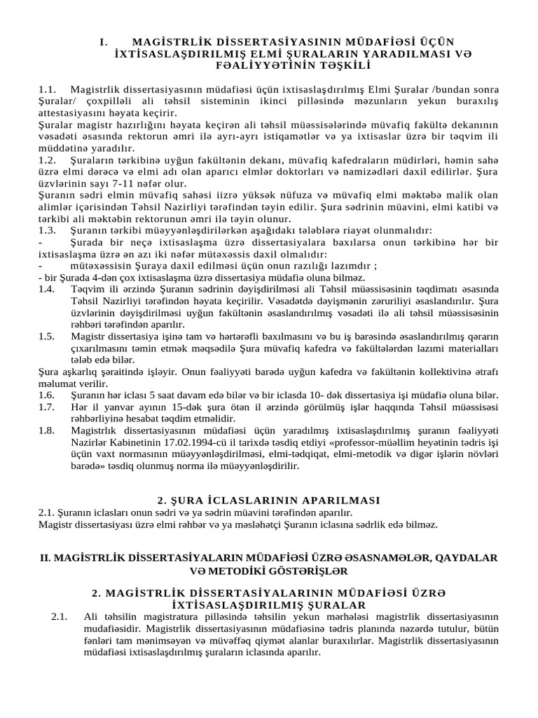 Magistr Dissertasiyasinin Qaydalari | PDF