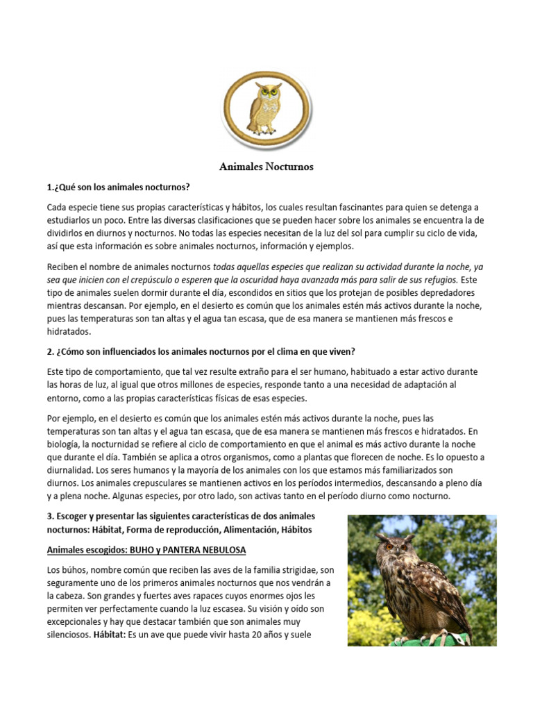 Ejemplos de Animales Nocturnos | PDF | Zoología