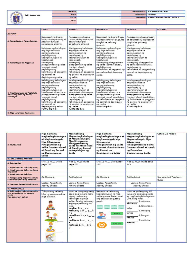 q4 Week3 DLL Filipino 2 | PDF