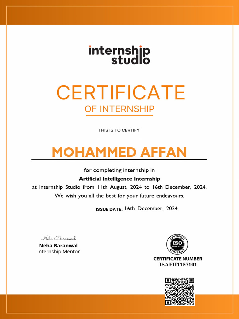 Affan - Artificial Intelligence Internship - Internship 2 | PDF