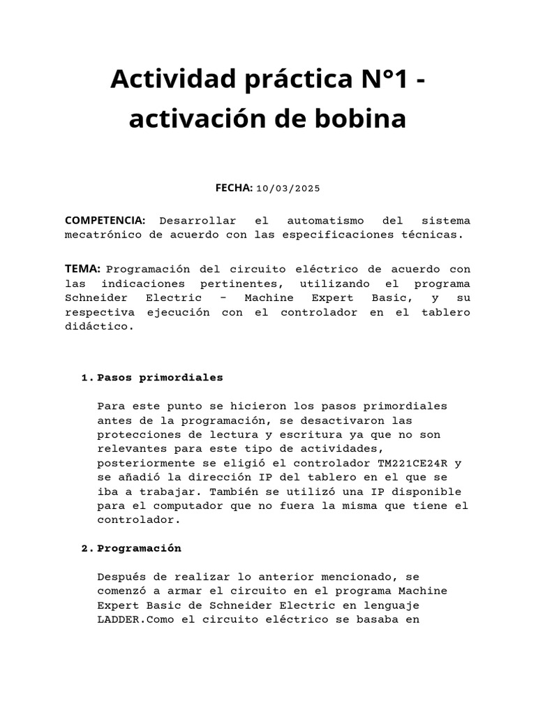 Actividad Práctica N°1 - Activación de Bobina | PDF | Controlador lógico programable ...