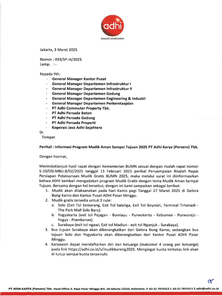 Mudik Aman Sampai Tujuan 2025 ADHI | PDF