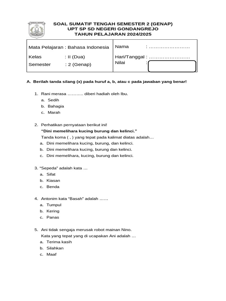 STS 2 Kelas II - Bhs Indonesia | PDF
