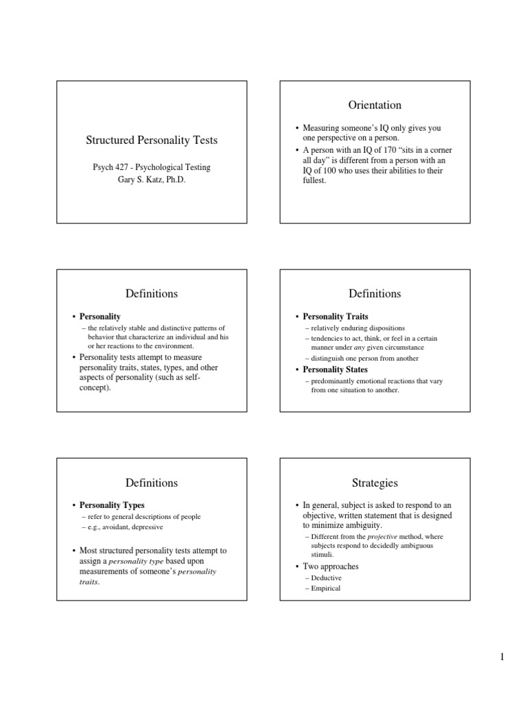 P427 - 14 - Structured Personality Tests - BW | PDF | Personality Type ...