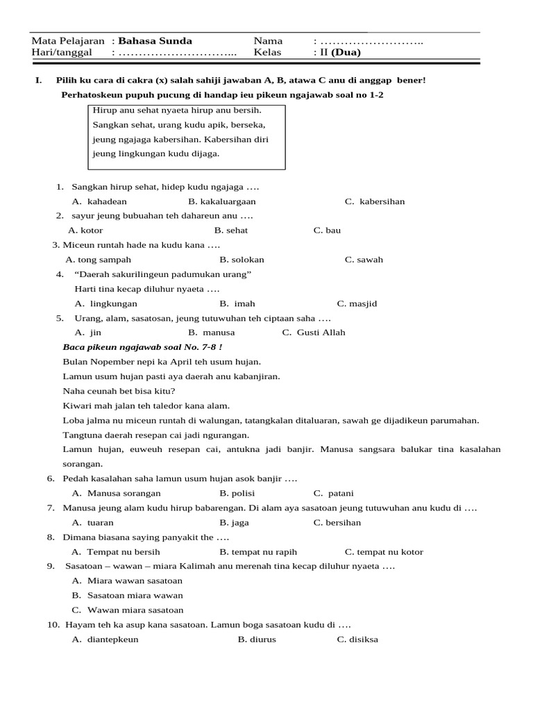 Soal Asat Kelas 2 Sunda SMT 2 2024-2025 | PDF