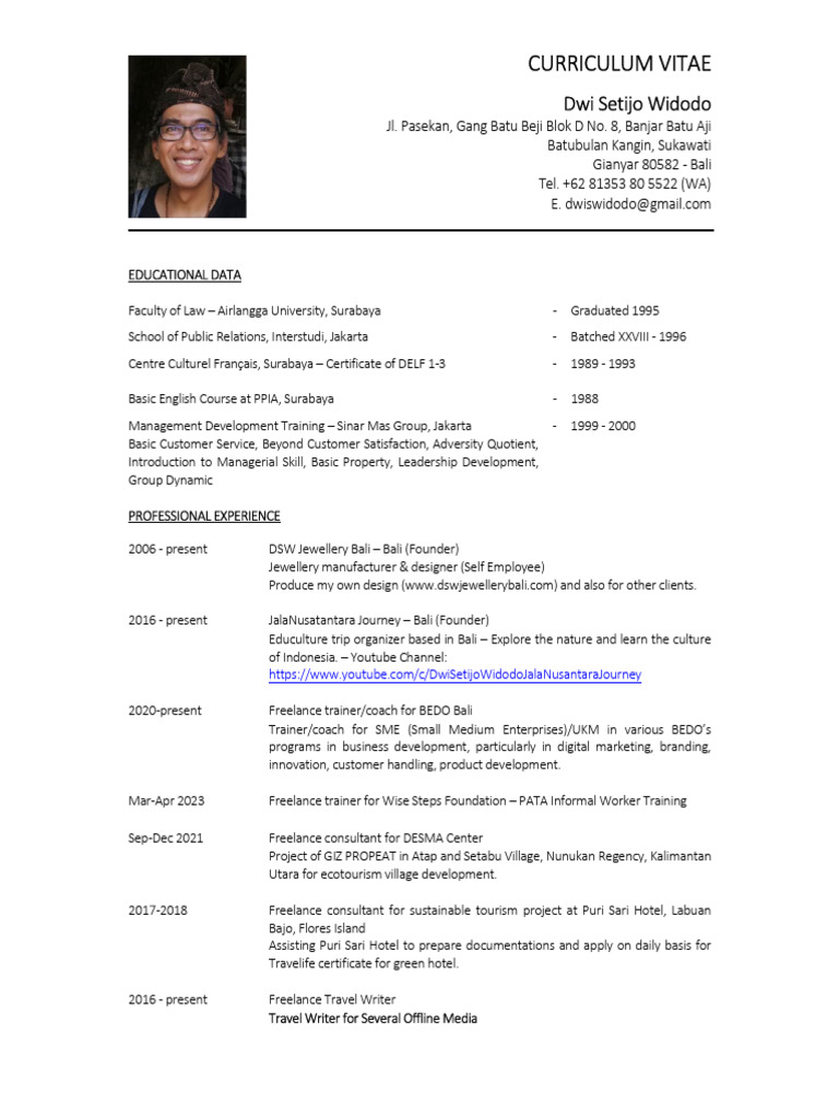 CV of Dwi Setijo Widodo | PDF | Capacity Building | Business