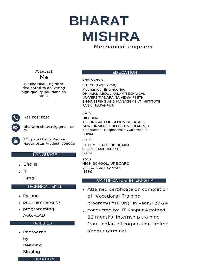 Bharat Mishra CV Resume | PDF