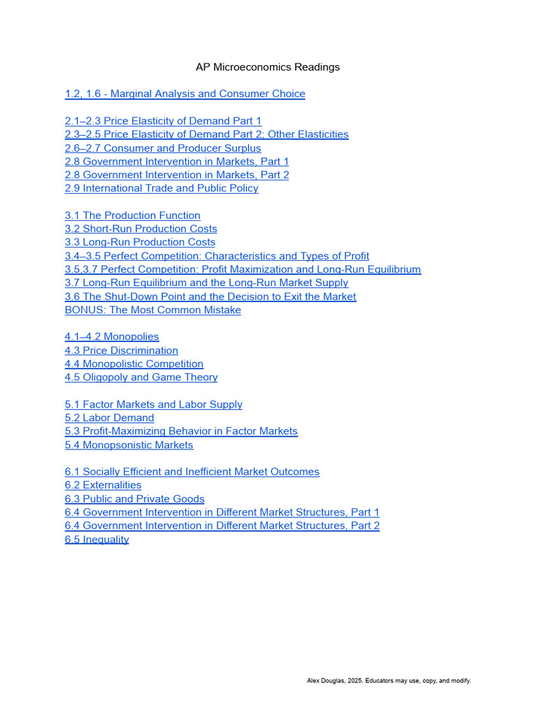 AP Microeconomics Key Concepts Overview | PDF | Elasticity (Economics ...
