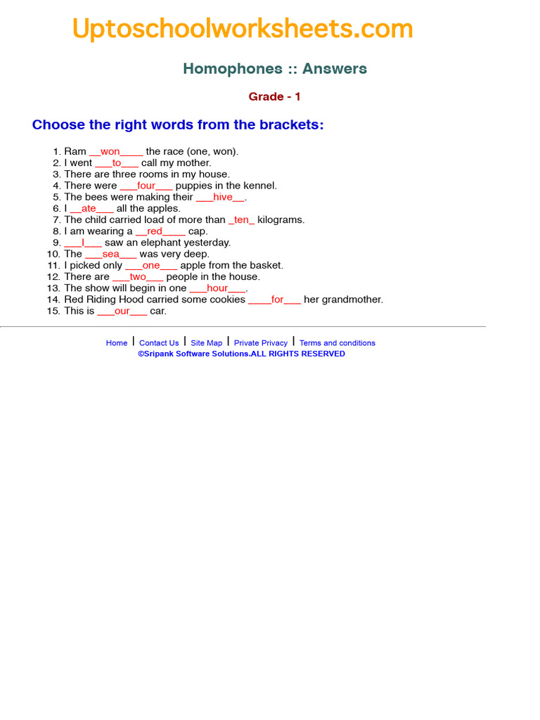 Answer Sheet Homophones | PDF