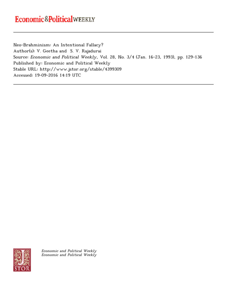 Neo-Brahminism - An Intentional Fallacy? by v. Geetha and S. v. Rajadurai | PDF | Caste