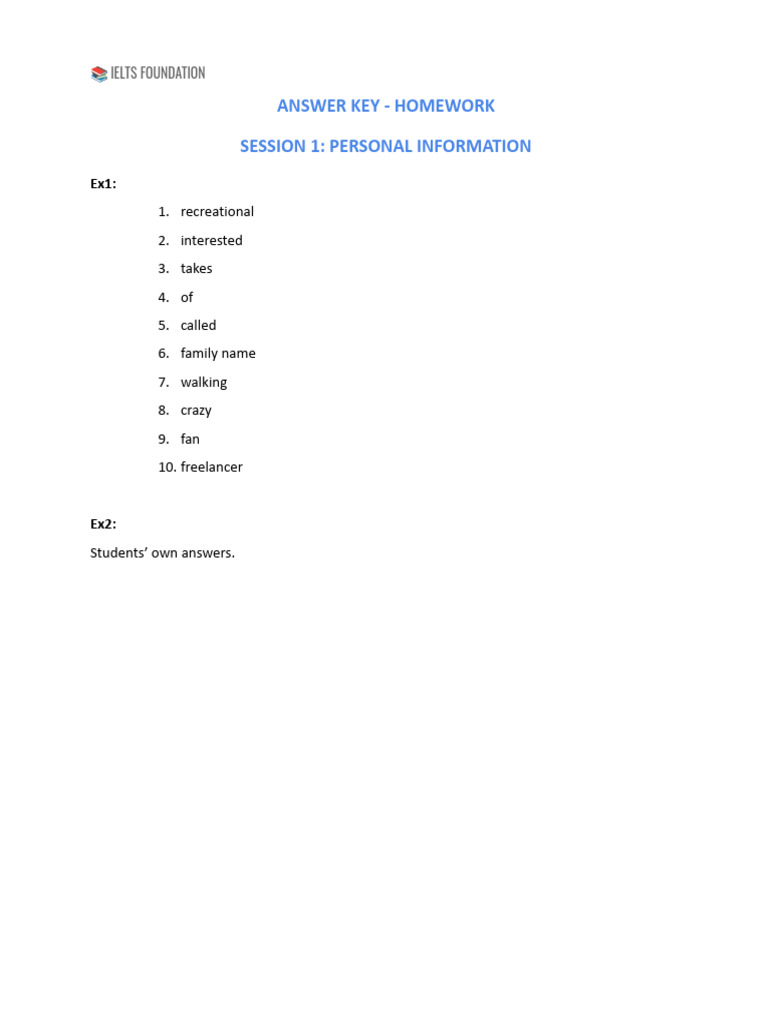 Foundation Session 1 Key | PDF