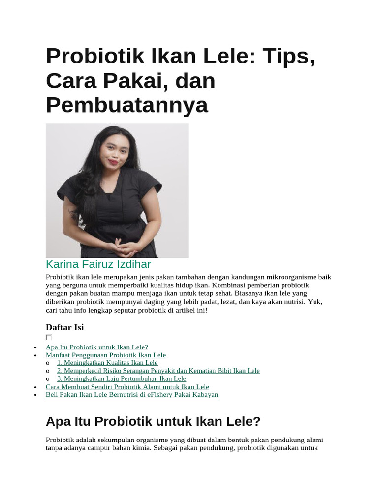 Probiotik Ikan Lele: Manfaat dan Pembuatan | PDF